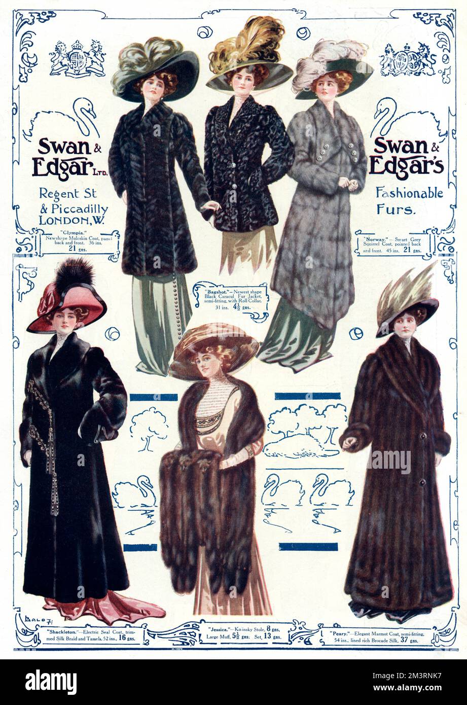 Advert for Swan & Edgar ladies fur coats 1909 Stock Photo - Alamy