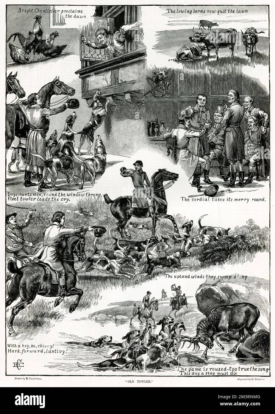 Stag hunting scenes 1885 Stock Photo - Alamy