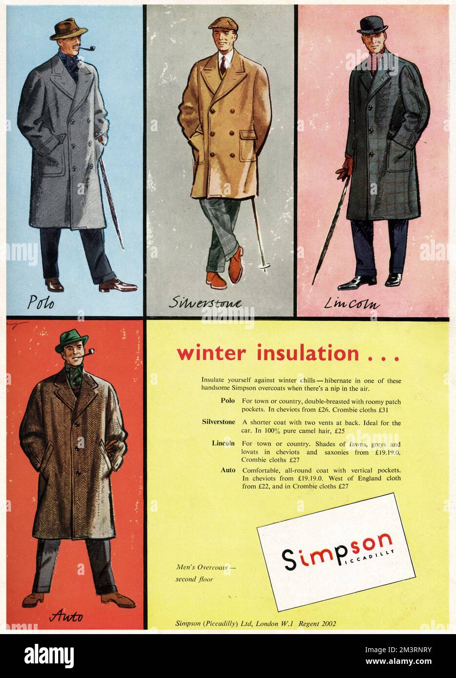 Advert for Simpson men's winter overcoats 1952 Stock Photo - Alamy