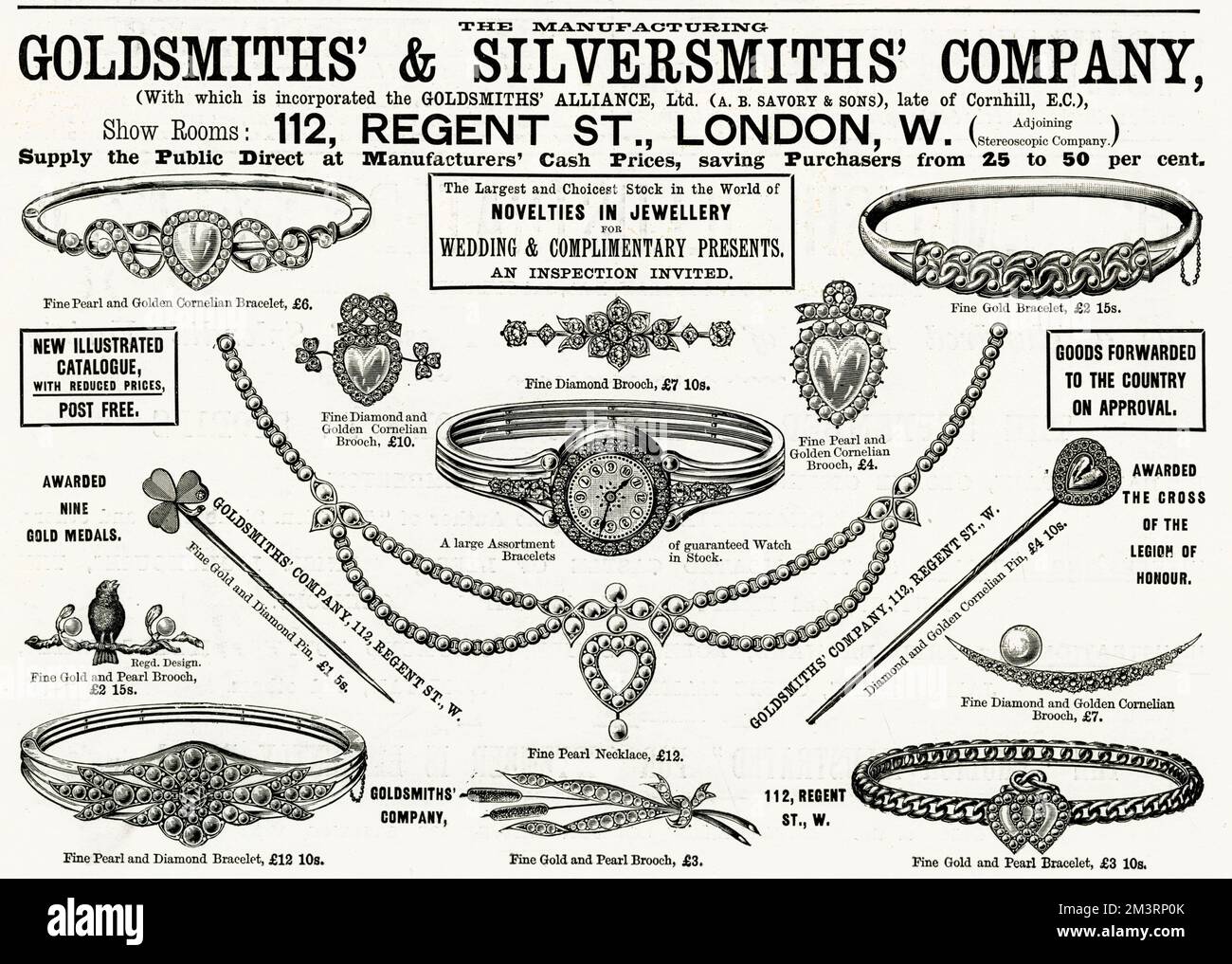 Advert for Goldsmiths & Silversmiths jewellery 1894 Stock Photo - Alamy