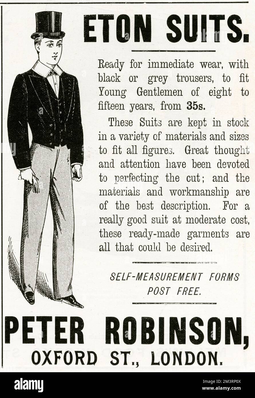 Advert for Peter Robinson Eton suits 1894 Stock Photo - Alamy
