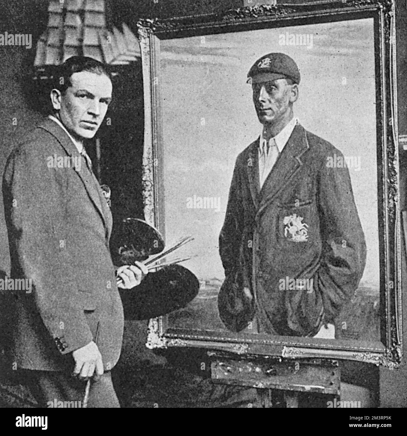 Smithson Broadhead with his portrait of Jack Hobbs Stock Photo - Alamy