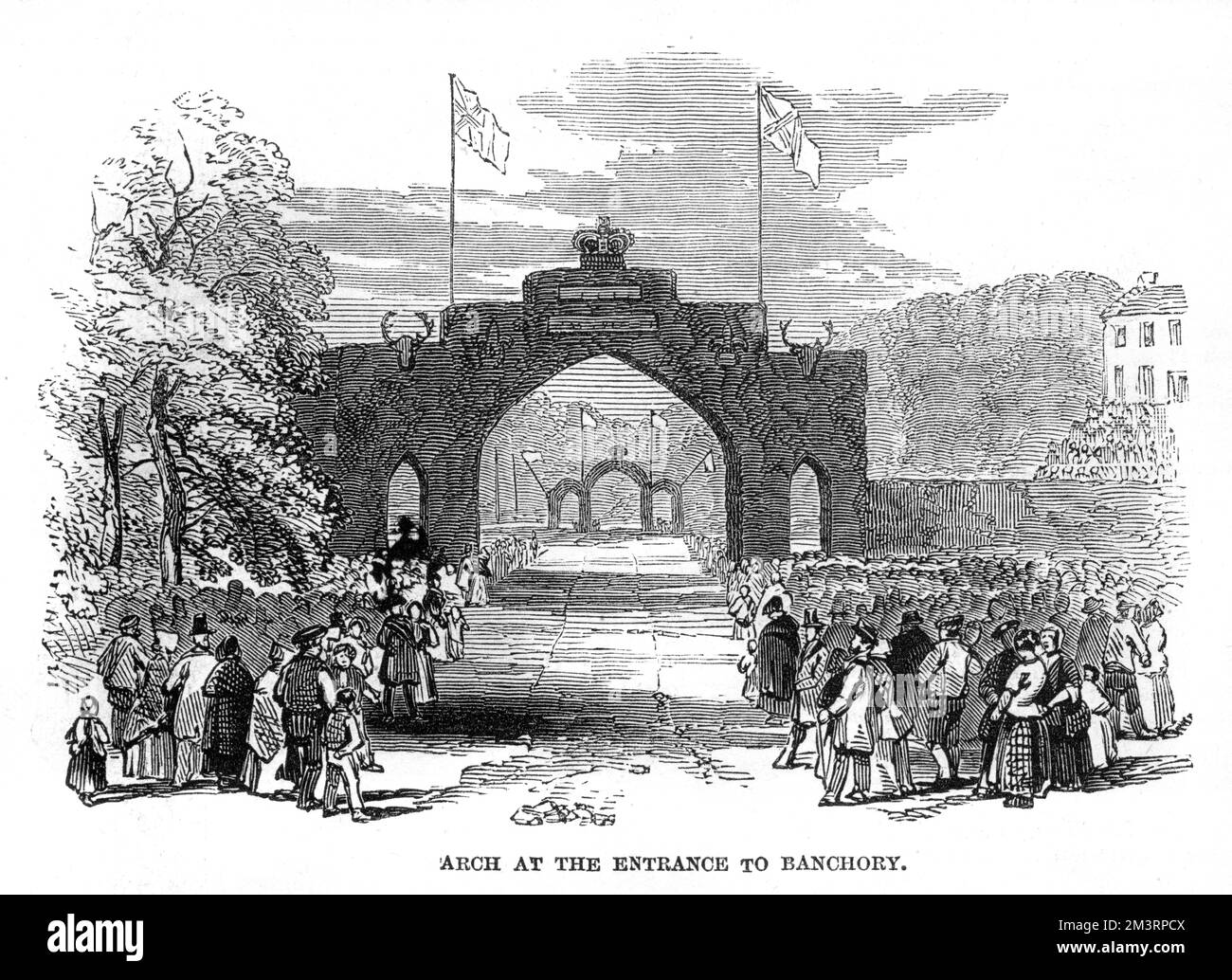 Royal progress to Balmoral: Banchory triumphal arch 1848 Stock Photo ...
