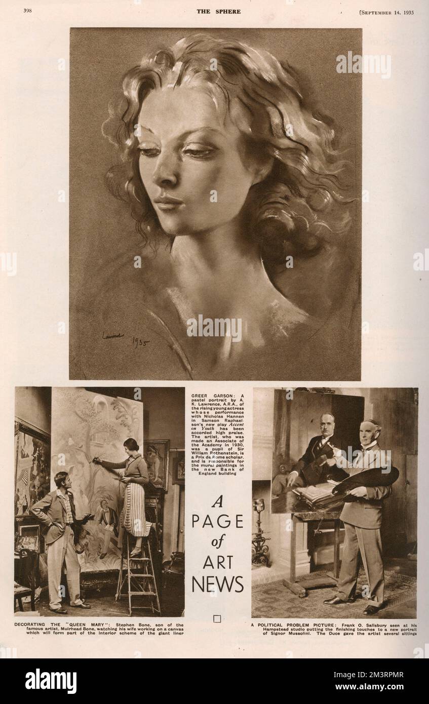 Mary Adshead working on mural for the Queen Mary liner Stock Photo - Alamy