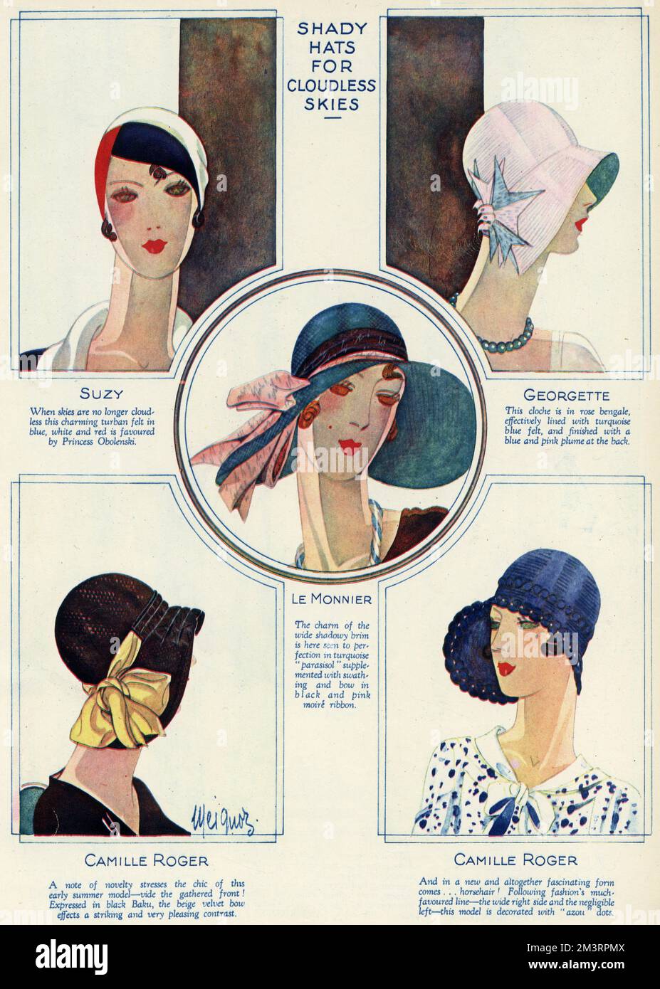'Shady hats for cloudless skies'. Selection of women's hats. 1929 Stock ...