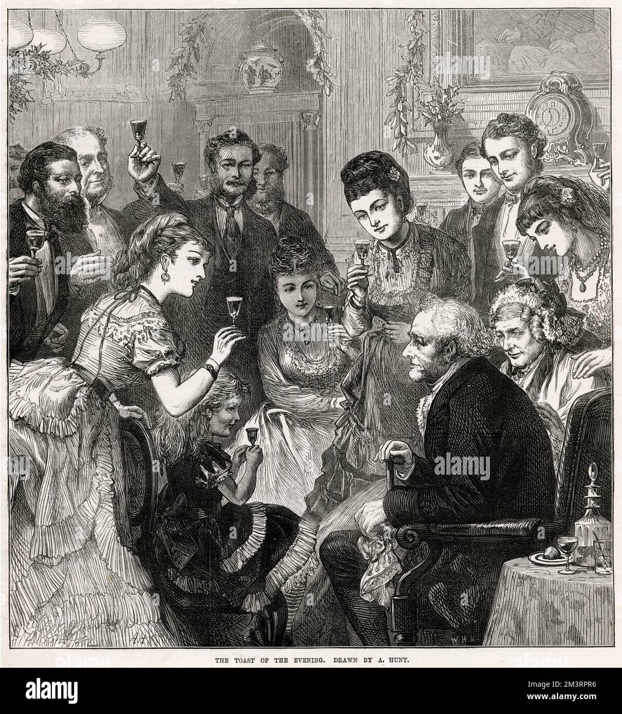 Family raising a glass after an older gentleman makes a speech for ...