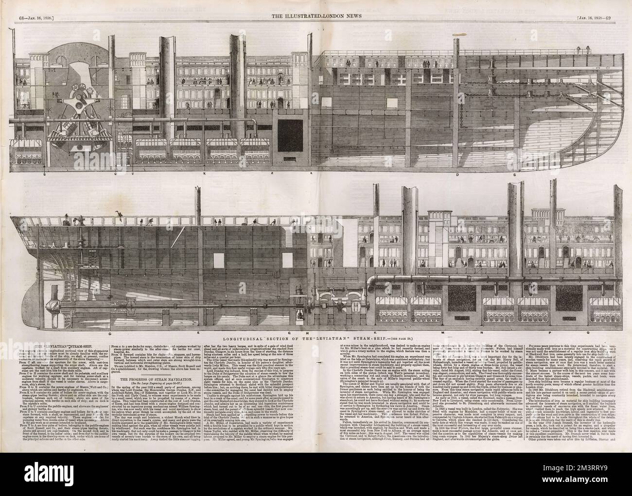 Longitudinal section of the "Leviathan" steam ship, designed by ...