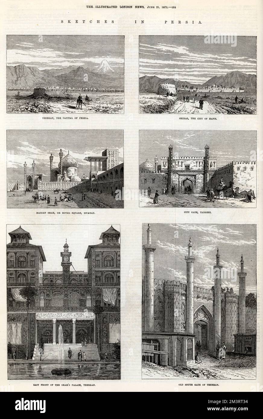 Various sketches of Persia (Iran); clockwise from top left- Tehran ...