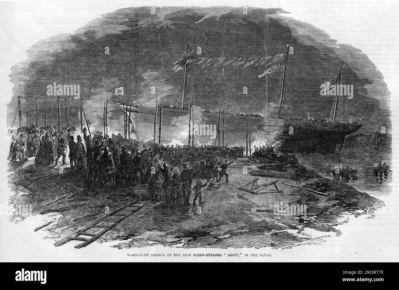 The torchlight launch of the iron-screw steamer Azoff in the Stock ...