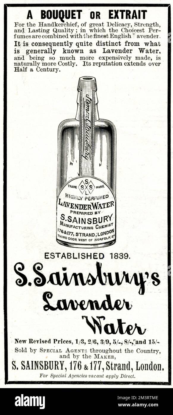 Advert for S. Sainsbury's lavender water 1897 Stock Photo - Alamy