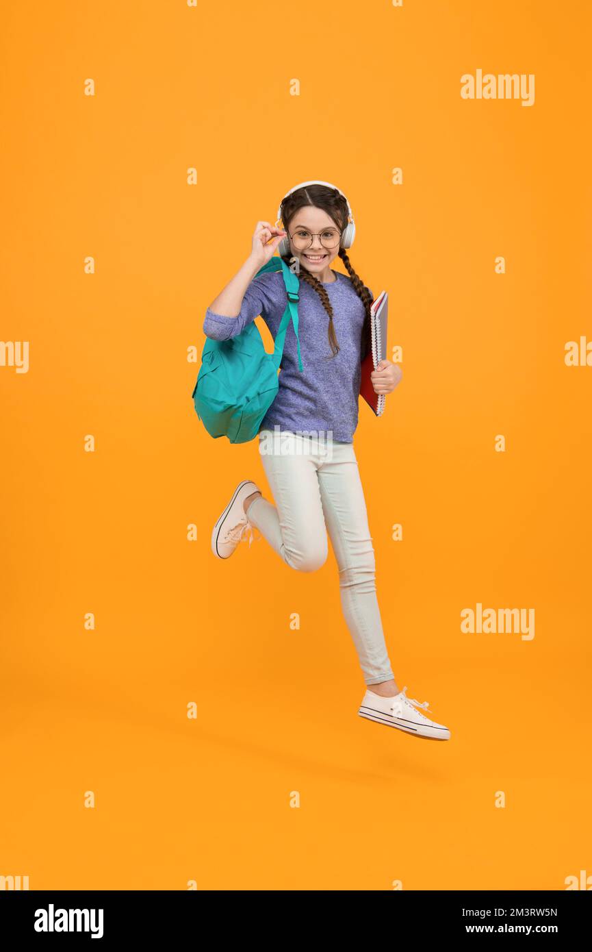 Active learning. Active girl run to school. Happy kid back to school ...