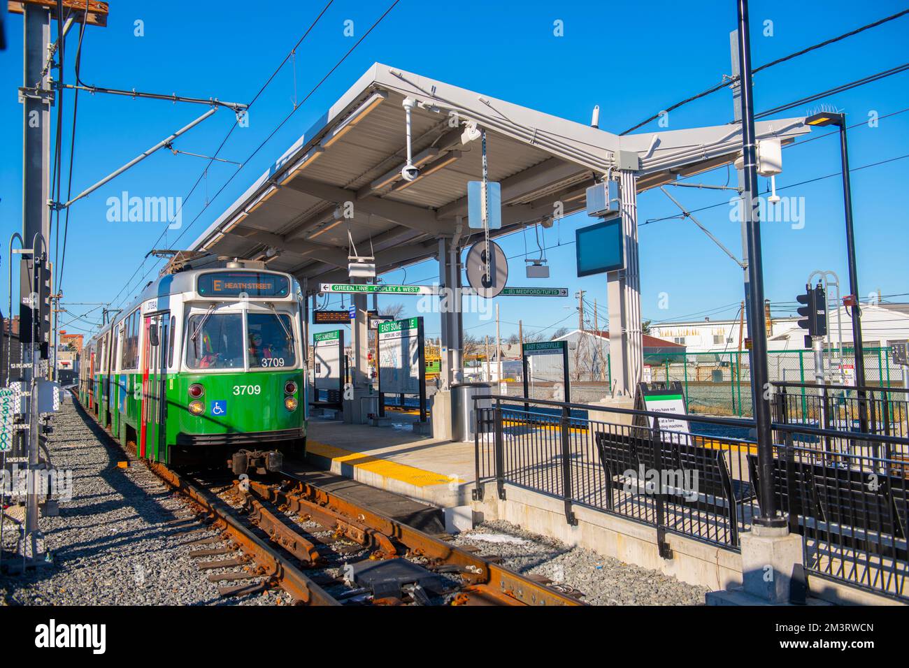 MBTA Green Line Kinki Sharyo Type 7 train at East Somerville station in ...