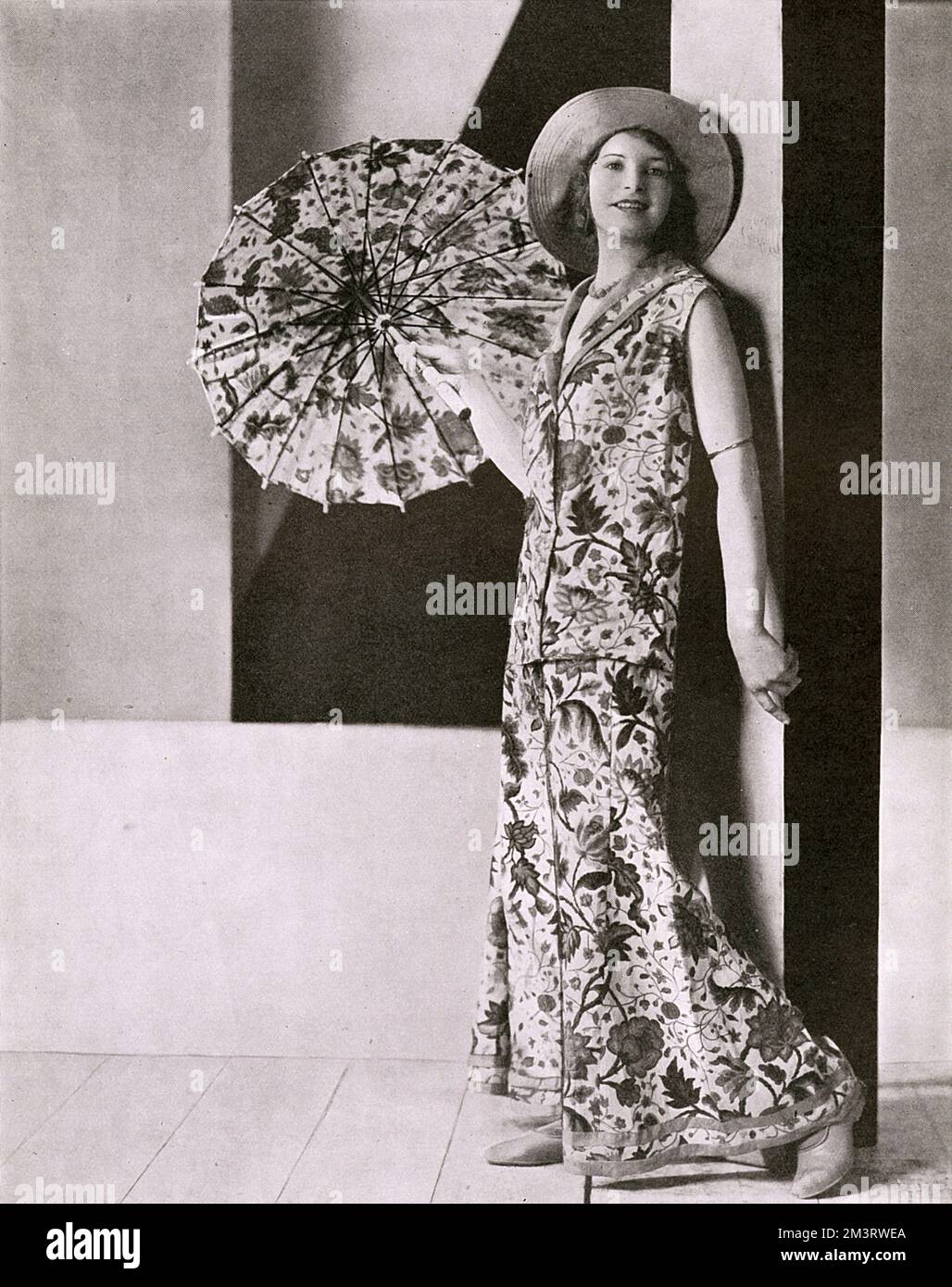 A sun suit in printed irish linen showing a bold cretonne design and ...