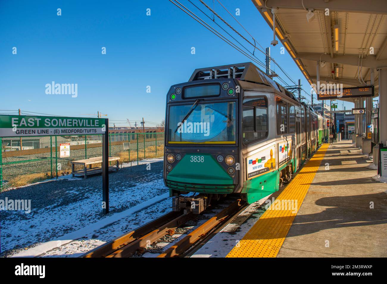 MBTA Green Line Ansaldo Breda Type 8 train at East Somerville station ...