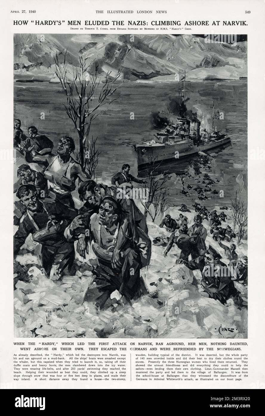 How Hardy's men eluded the Nazis - climbing ashore at Narvik Stock ...