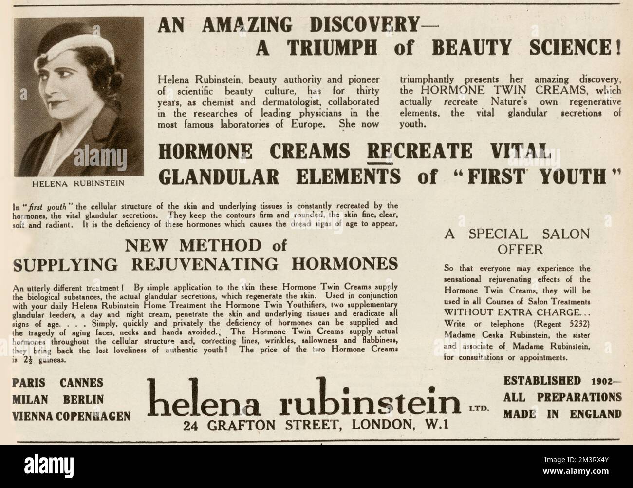 Advertisement for Helena Rubinstein of Grafton Street, London ...