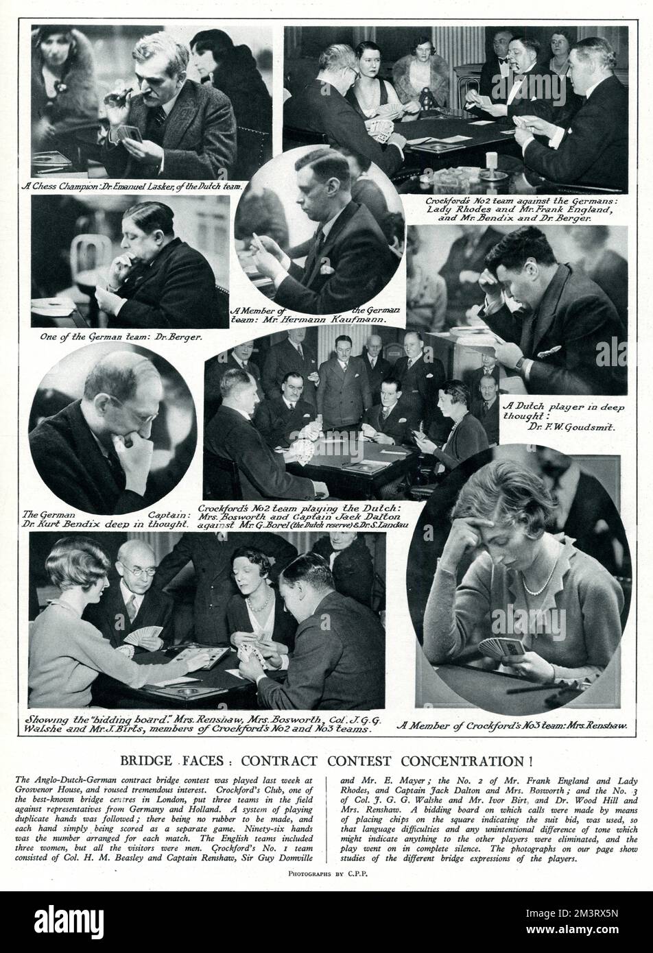 Scenes at the Anglo-Dutch-German contract bridge contest played at ...