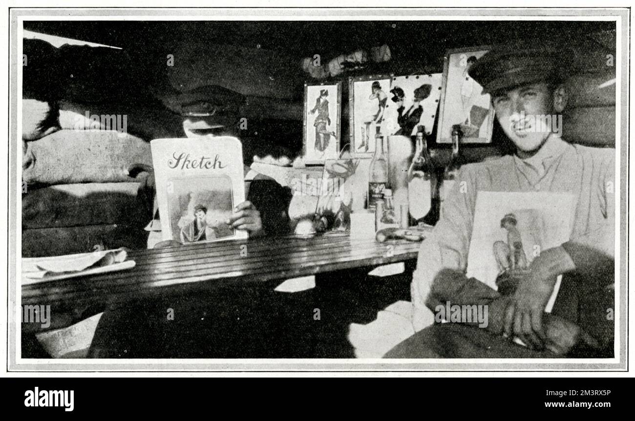 British soldiers at the Front, near the firing line at Ypres, during ...