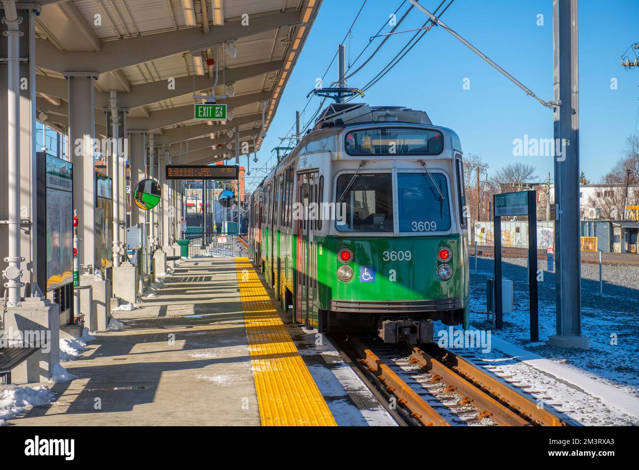 MBTA Green Line Kinki Sharyo Type 7 train at East Somerville station in ...
