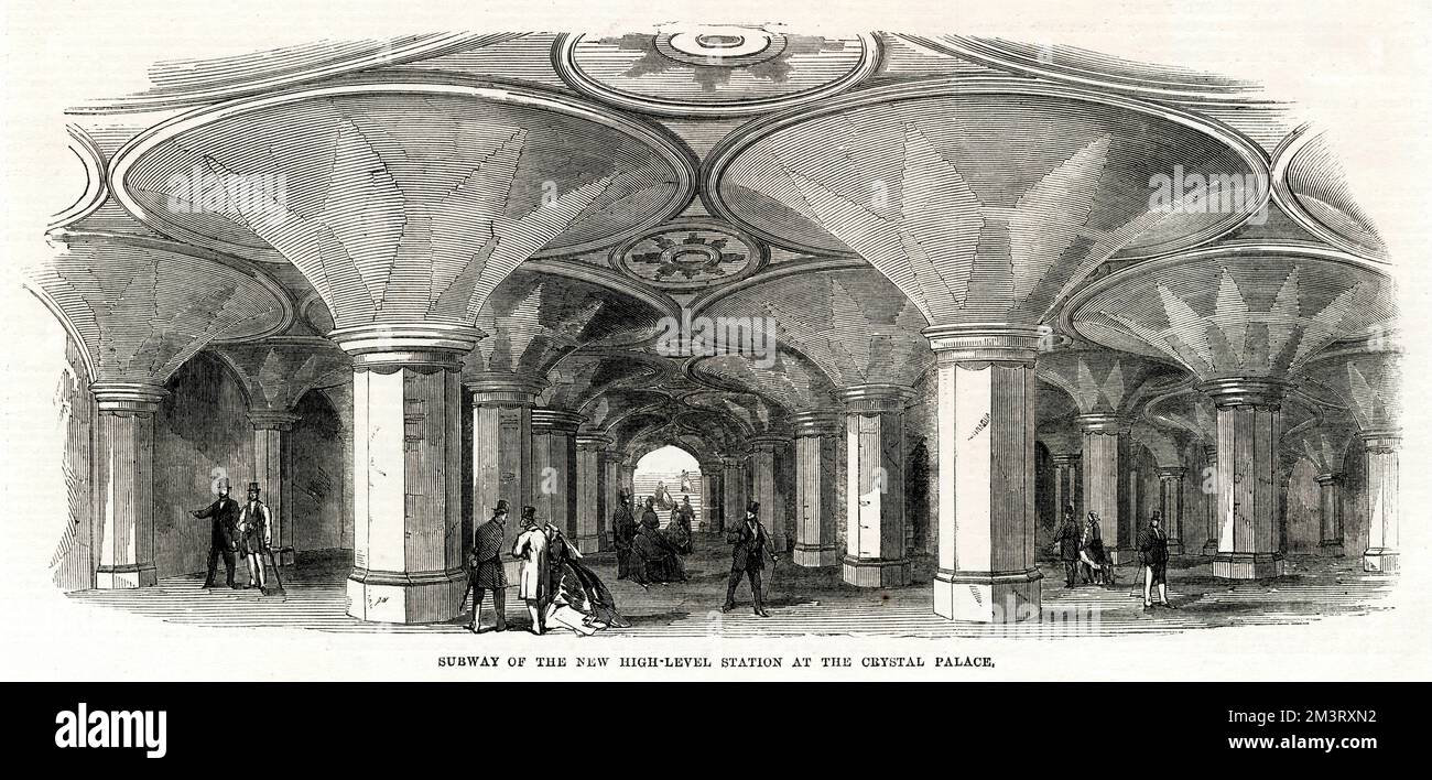 Subway of the new high-level station at the Crystal Palace. Date: 1865 ...