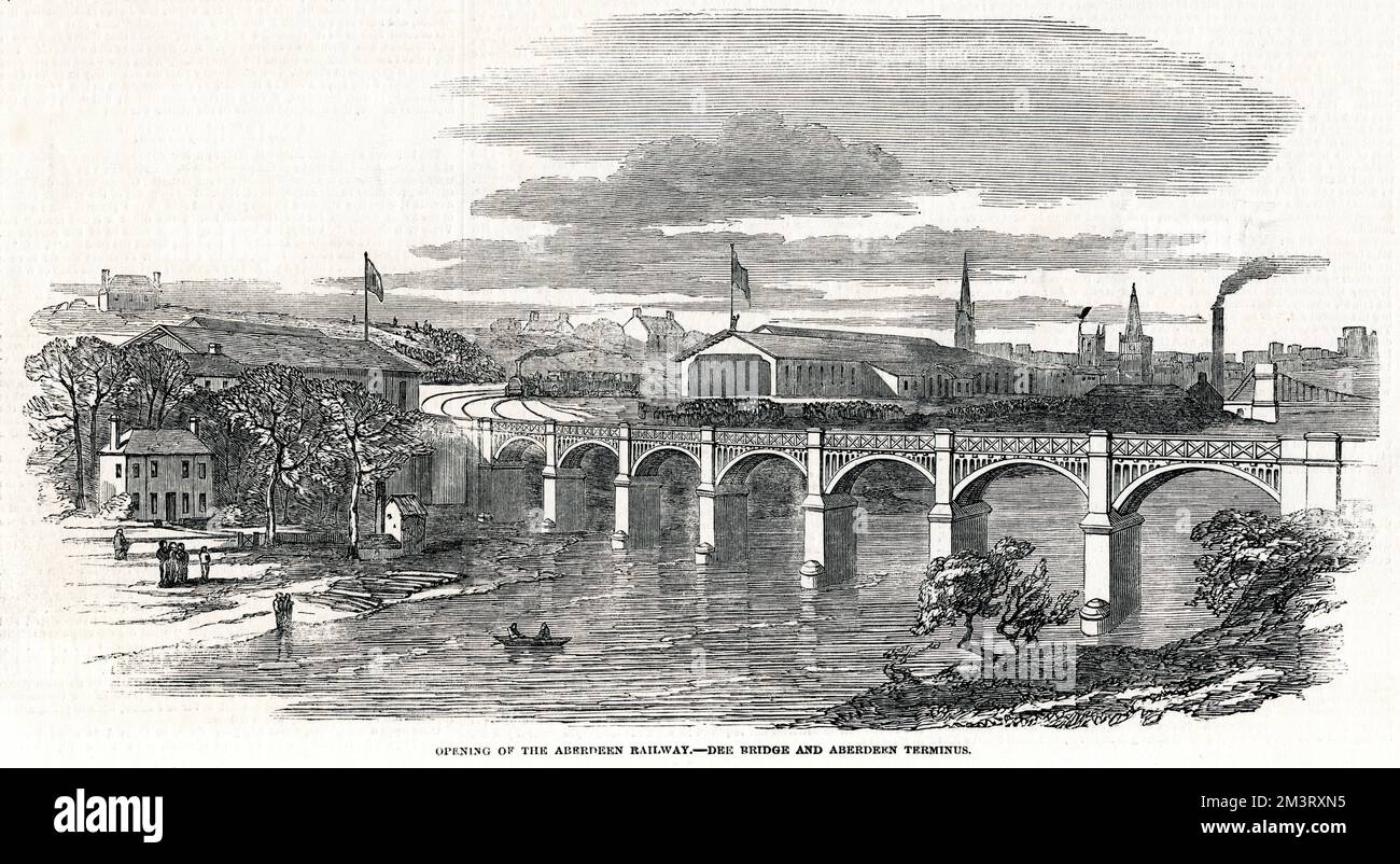 Aberdeen Railway-Dee Bridge and Aberdeen terminus 1850 Stock Photo - Alamy