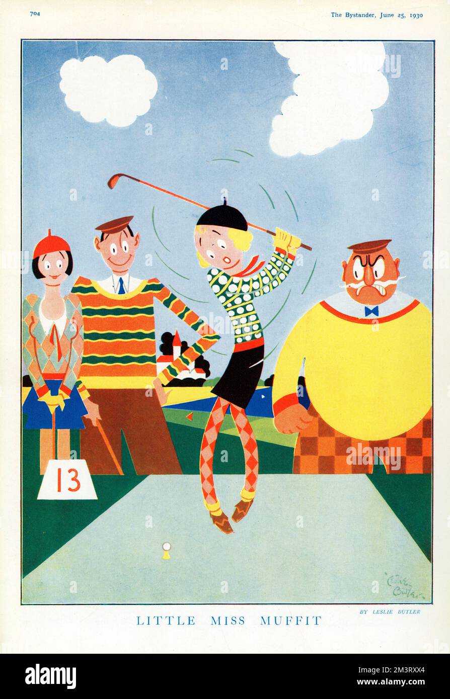 Little Miss Muffit by Lesley Butler - golf humour 1930 Stock Photo - Alamy