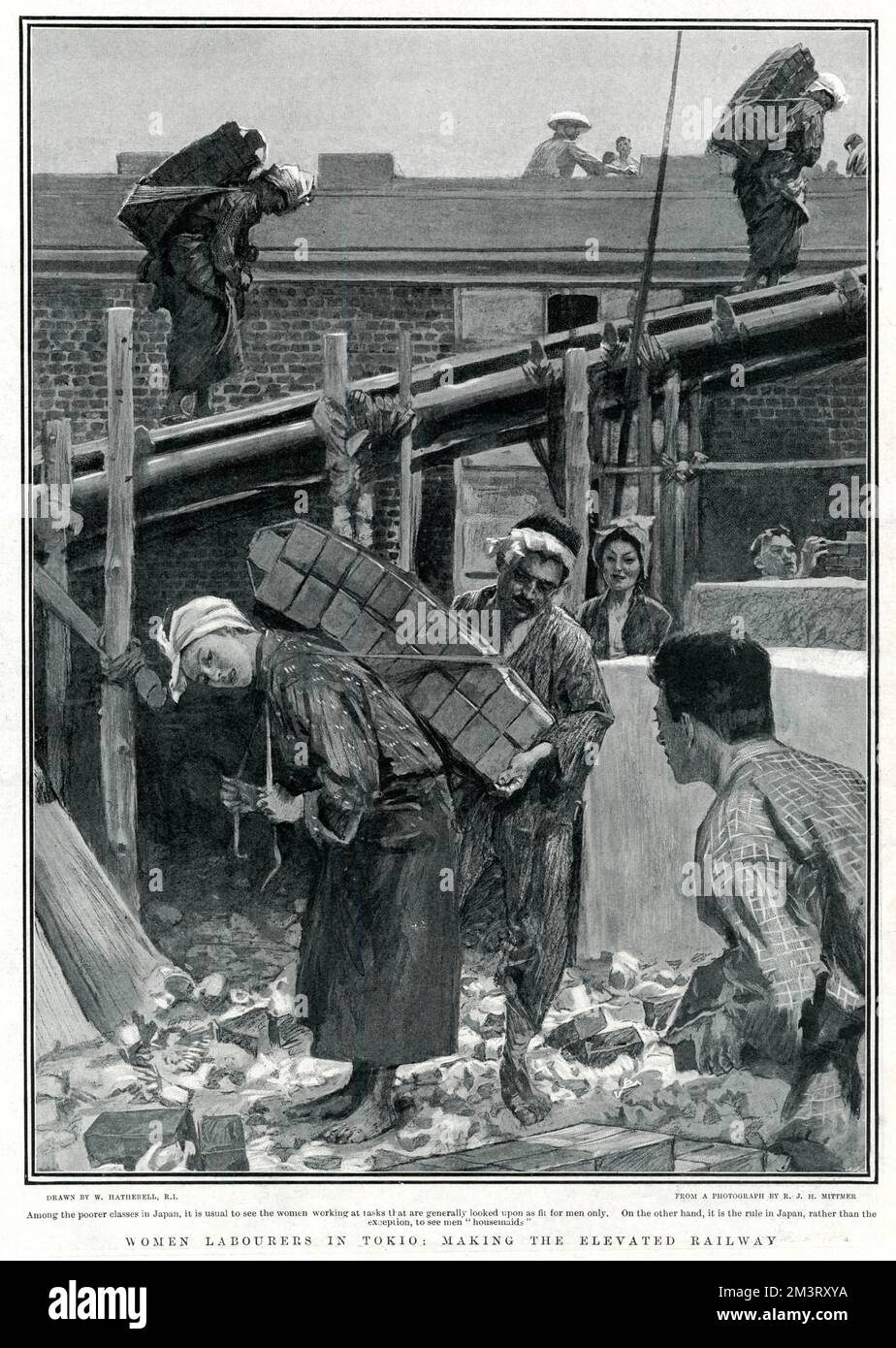 Female labourors as they carry bricks for use in the construction of ...