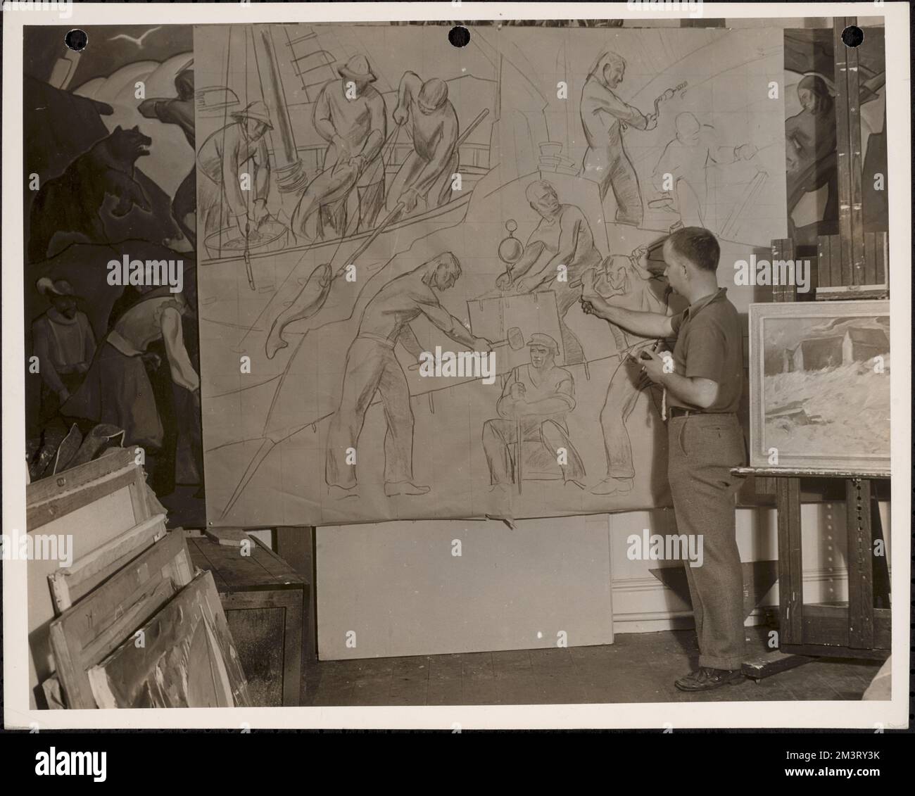 Sam Hersey [i.e. Hershey], preliminary work on historic mural for ...
