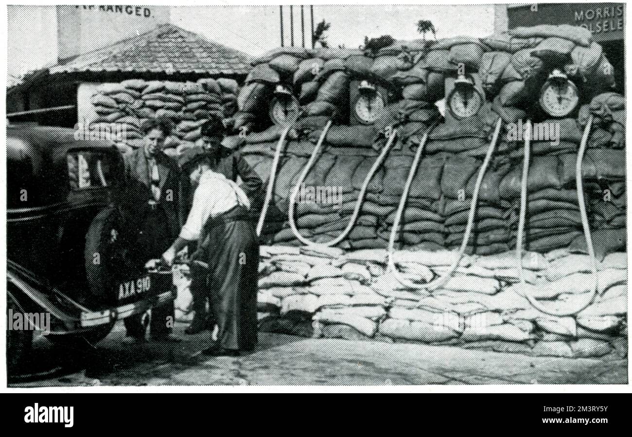 Air raid preparations at London gas station, September 1939 Stock Photo ...