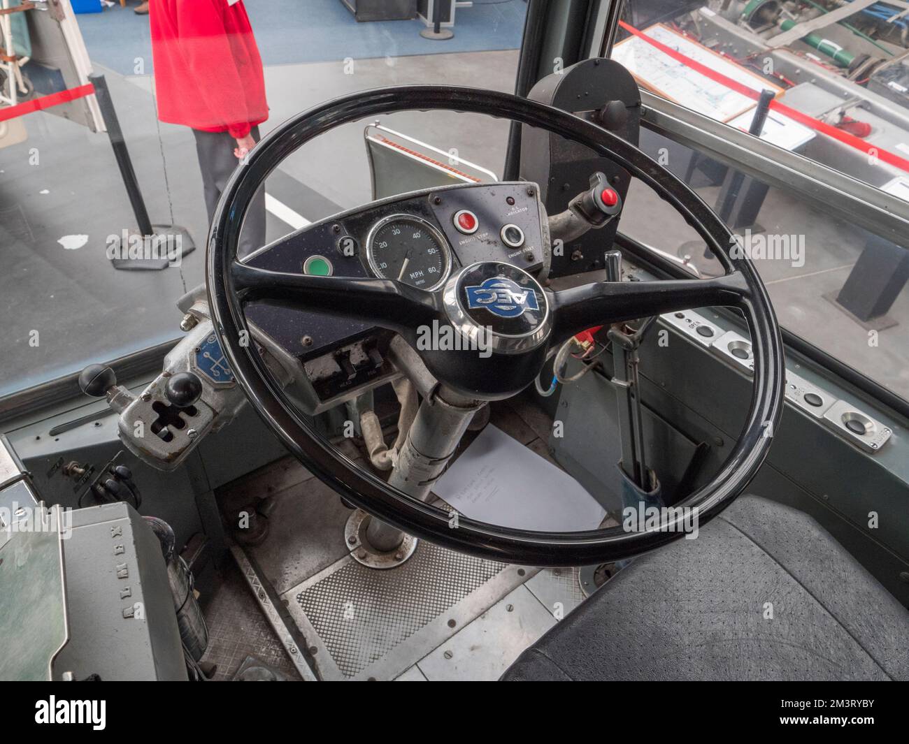 Steering wheel on a 1971 AEC Swift red London Bus (EGN 369J) in the ...