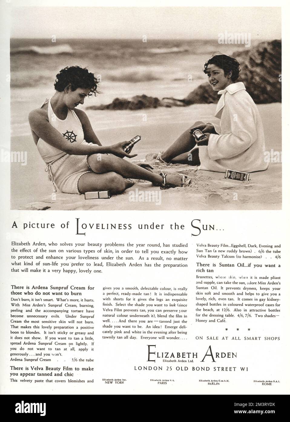 Advert for Elizabeth Arden sun cream 1934 Stock Photo - Alamy