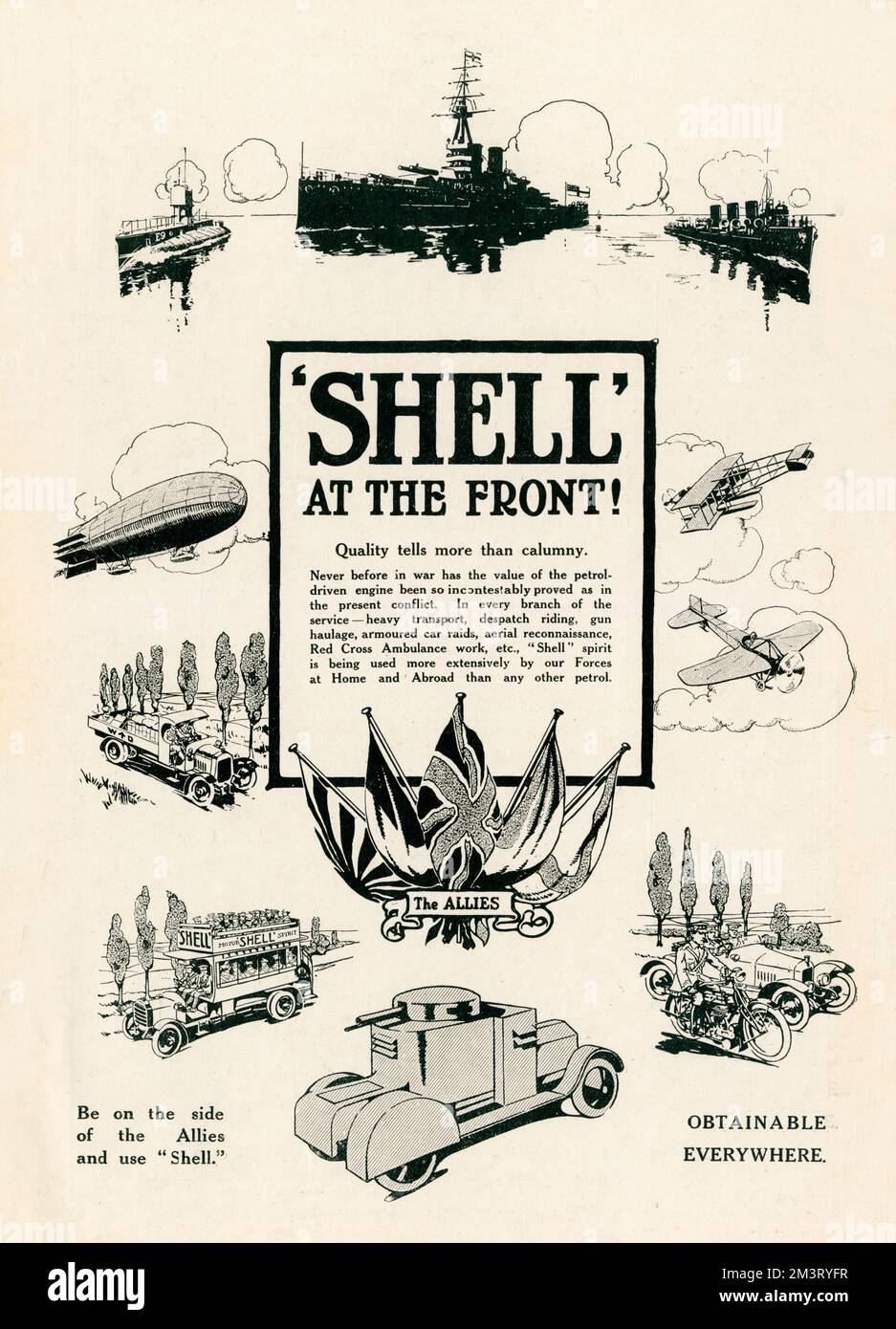 Wartime advertisement for Shell petrol, demonstrating that it is used ...