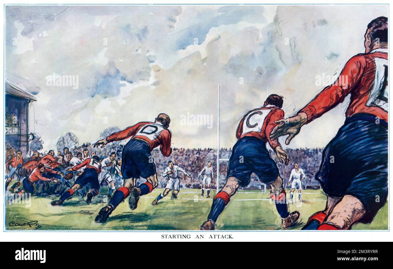 Starting an attack, England v. Wales at Twickenham, 1931 Stock Photo ...