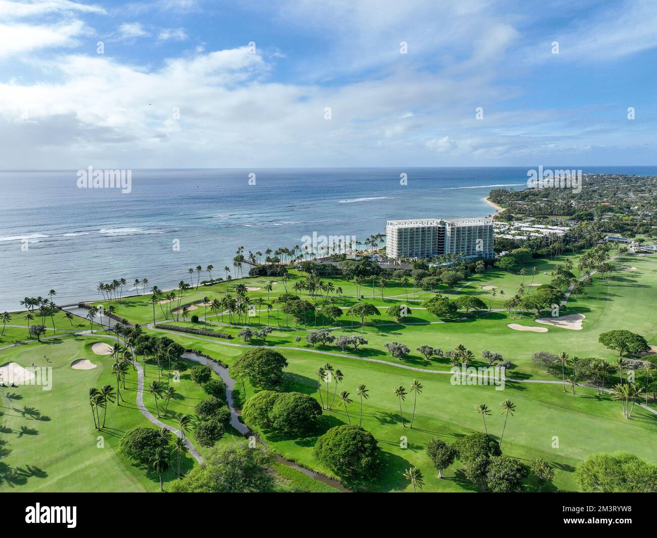 Aerial view of Kahala with golf and the Pacific Ocean, Honolulu, Hawaii ...