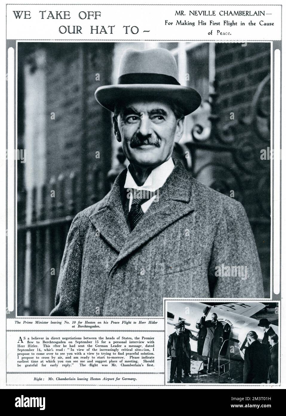 Munich Agreement Neville Chamberlain leaving to meet Hitler Stock Photo ...