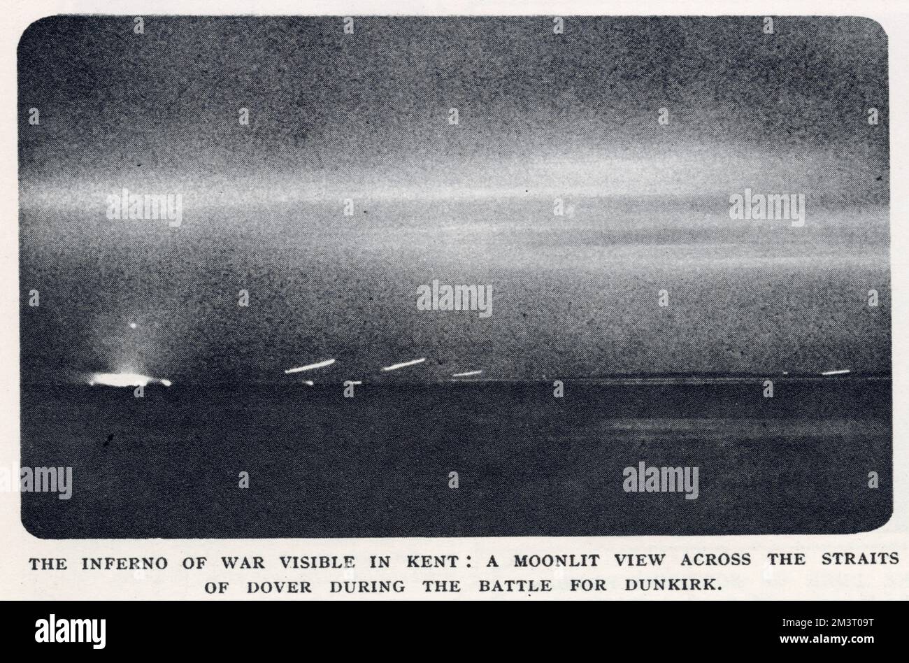 A moonlit view from Kent across the Straits of Dover during the Battle ...