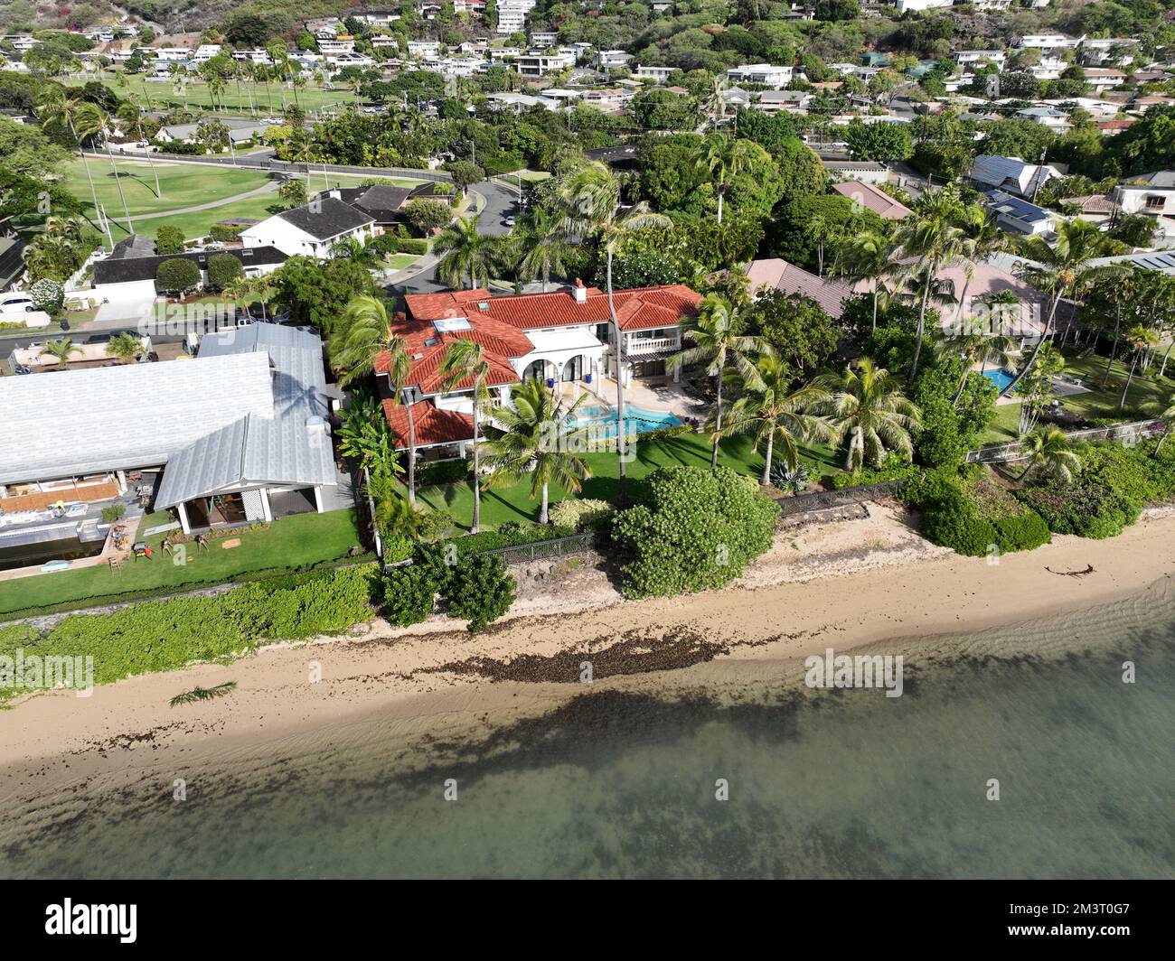 Aerial view of Kahala and the Pacific Ocean, Honolulu, Hawaii. USA ...