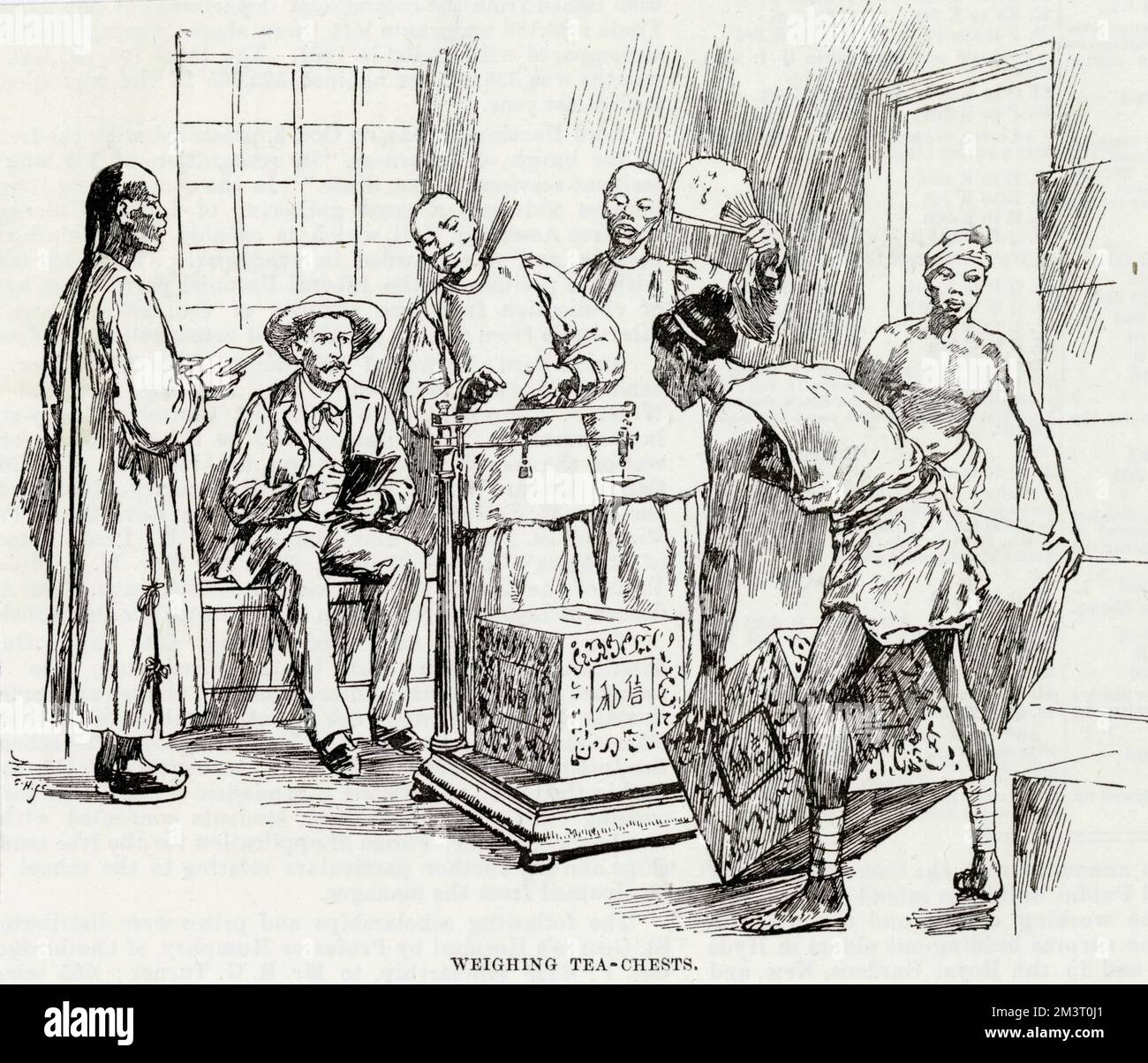 Weighing tea chests, China. Date: 1888 Stock Photo - Alamy