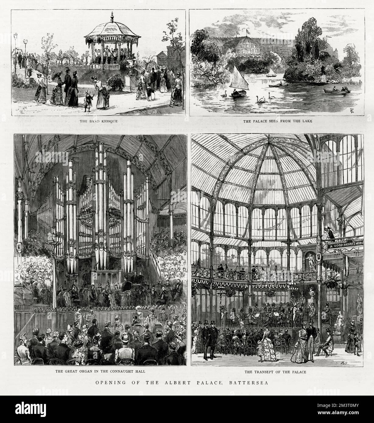 Opening of the Albert Palace in Battersea, London in 1885. Engravings ...