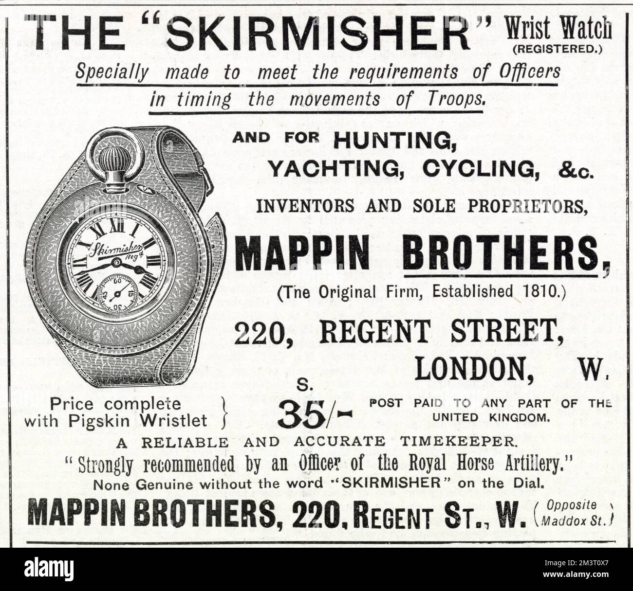 Mappin Brothers Skirmisher wrist watch advertisement Stock Photo - Alamy