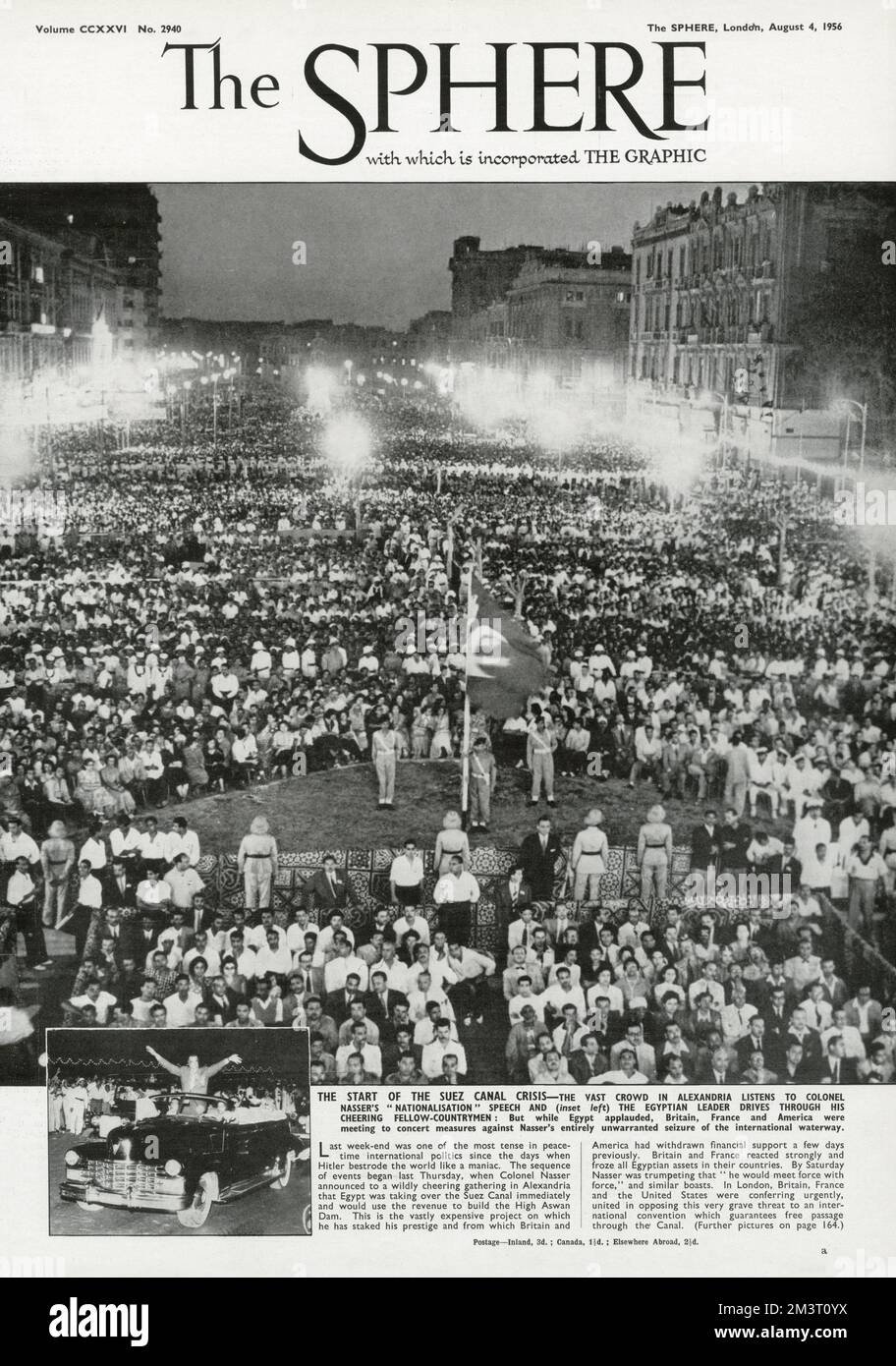 Start of the Suez Crisis - Colonel Nasser's Speech - Crowds Stock Photo ...