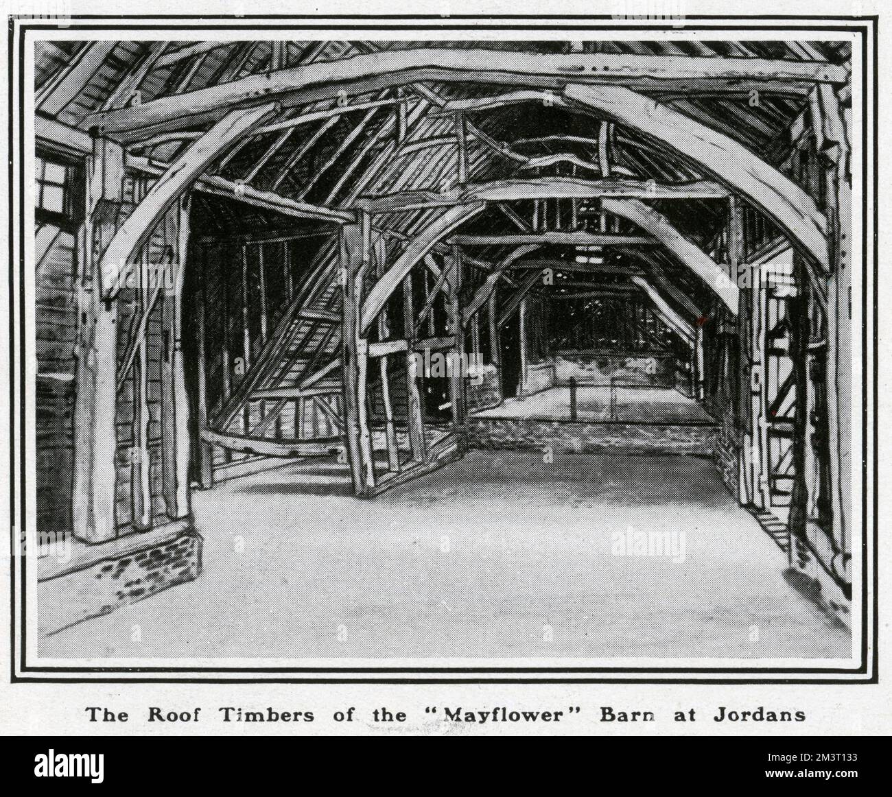 Drawing by R. Borlase Smart of the ancient barn at Jordans Hostel ...