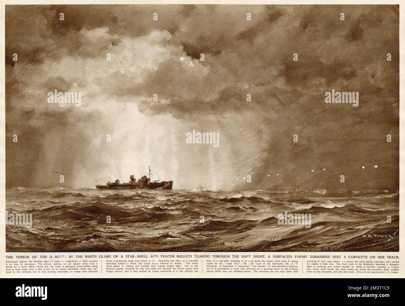 WW2 - Surfaced Enemy Submarine sees a Corvette on her track Stock Photo ...