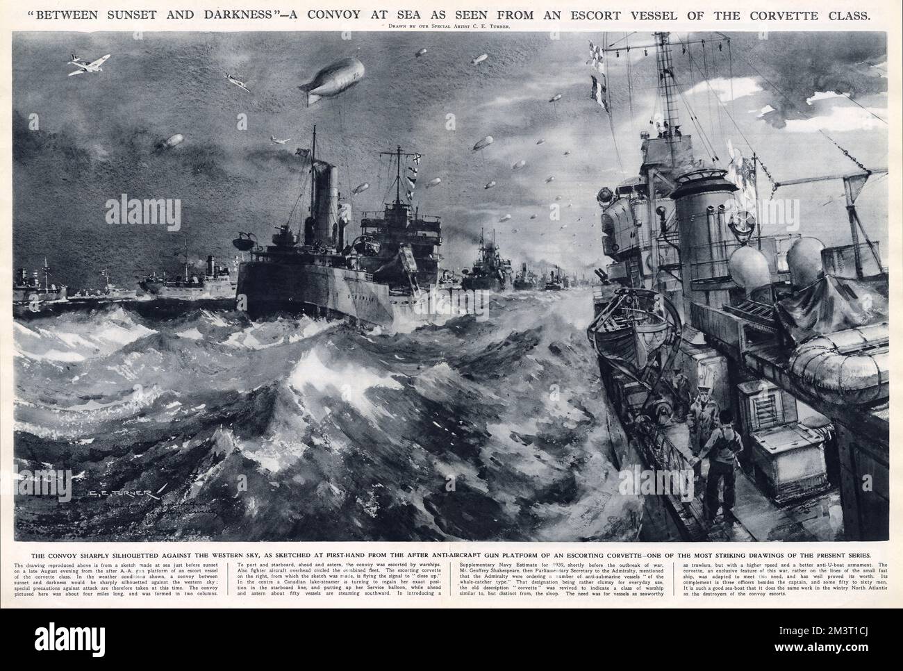 WW2 - Between Sunset and Darkness. Atlantic Convoy at sea as seen from ...