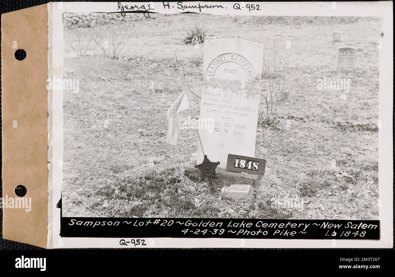 Samuel Sampson, Golden Lake Cemetery, lot 20, New Salem, Mass., Apr. 24 ...