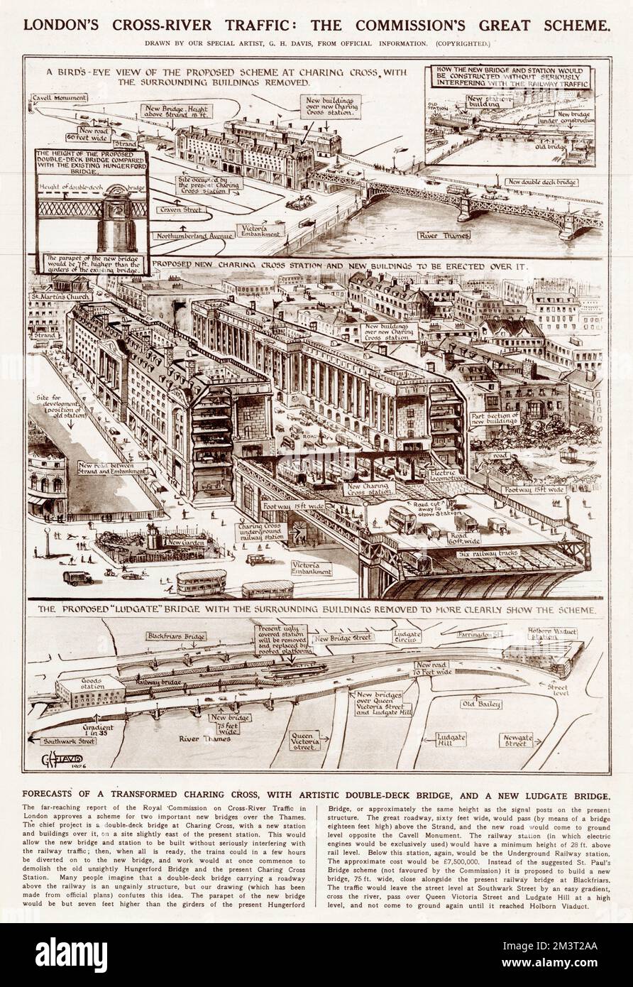 Proposals for Charing Cross Bridge by G. H. Davis 1926 Stock Photo - Alamy