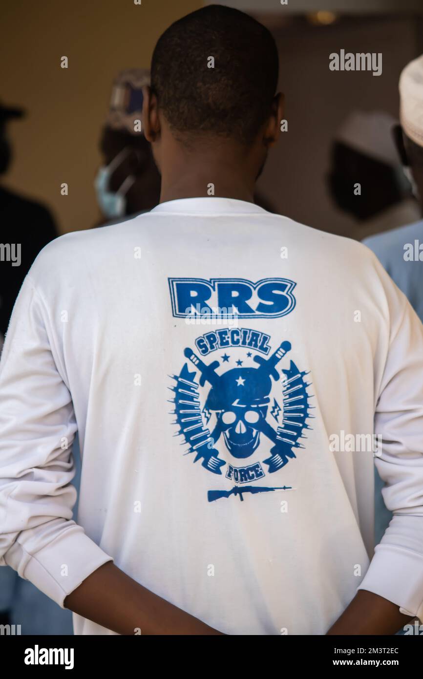 Military soldier, member of special forces of Nigeria wearing RSS t ...