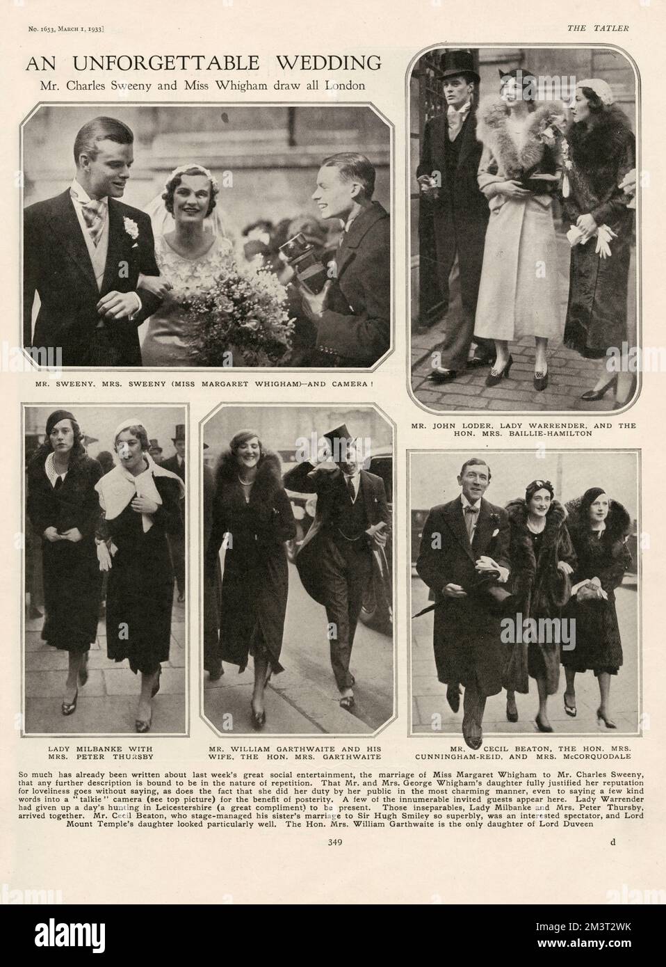 Wedding of Mr Charles Sweeny and Miss Margaret Whigham Stock Photo - Alamy