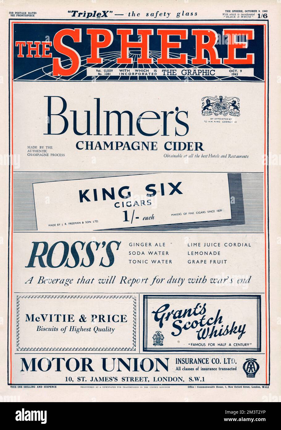 The Sphere front cover, 9 October 1943 Stock Photo - Alamy