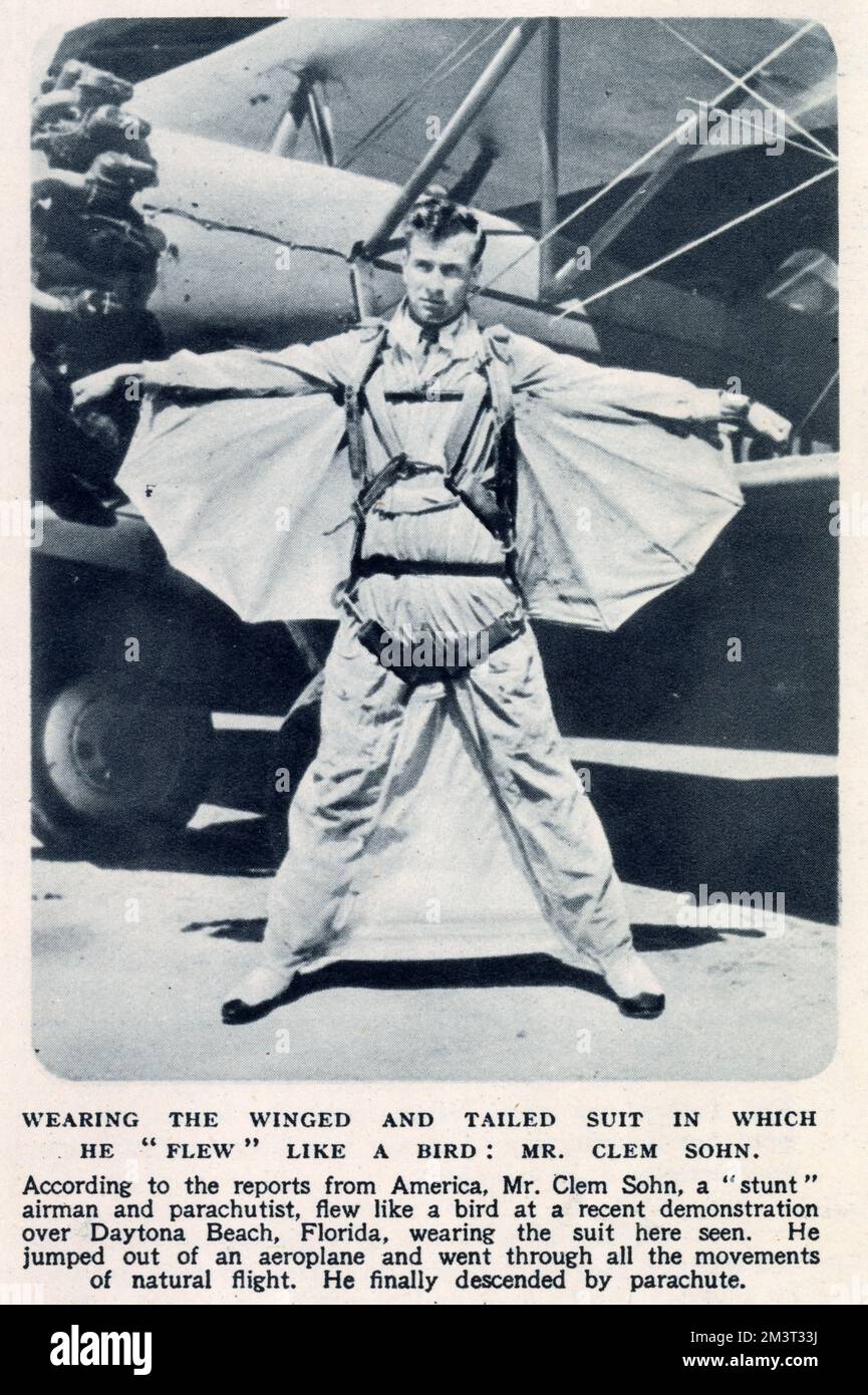 Clem Sohn in his winged suit in which he flew, Daytona Beach Stock ...